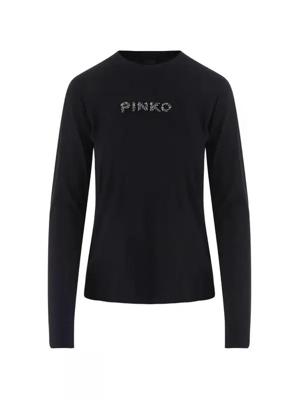 Pinko Embellished Logo-patch Long-sleeve T-shirt - Black