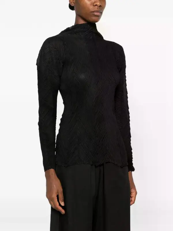 Issey Miyake Pleated Texture Long Sleeve Top - Black