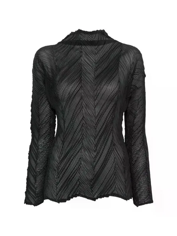Issey Miyake Pleated Texture Long Sleeve Top - Black