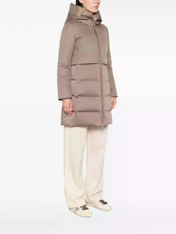 DUNO Padded-panel Hooded Coat - Brown