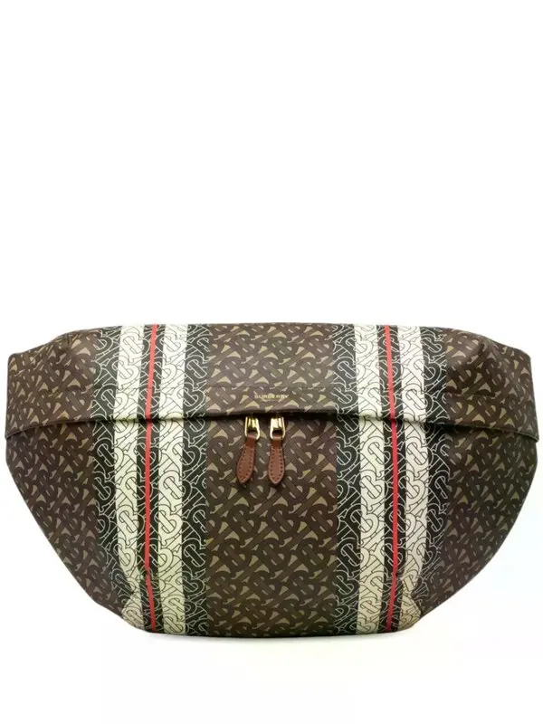 Burberry Extra Large Tb Monogram E-canvas Stripe Belt Bag - Brown