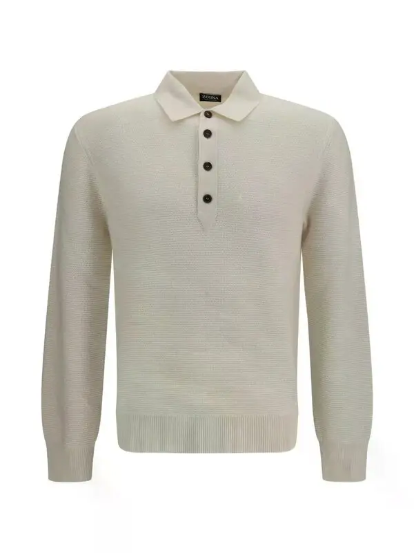 Zegna Waffle-knit Long-sleeve Polo Shirt - Neutrals