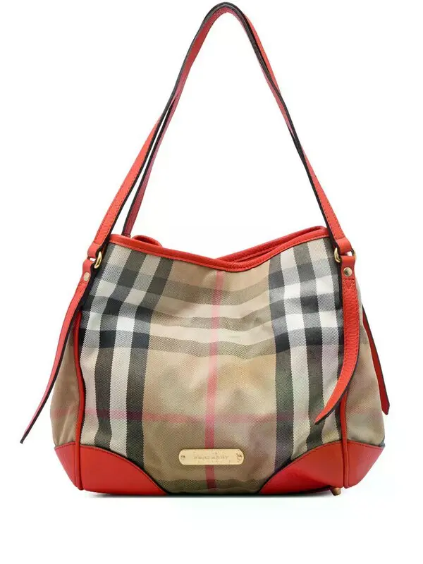 Burberry Small House Check Canvas Bridle Canterbury Tote Bag - Brown