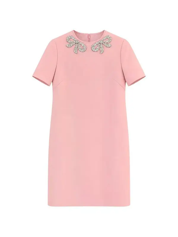 Valentino Garavani Bow-embellished Short-sleeve Mini Dress - Pink