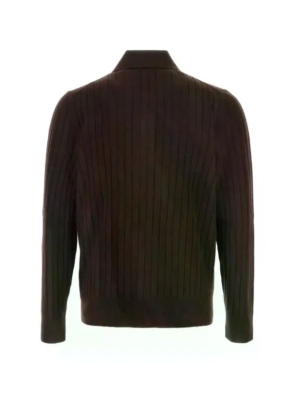 Amiri Ribbed-knit Long-sleeve Polo Shirt - Brown