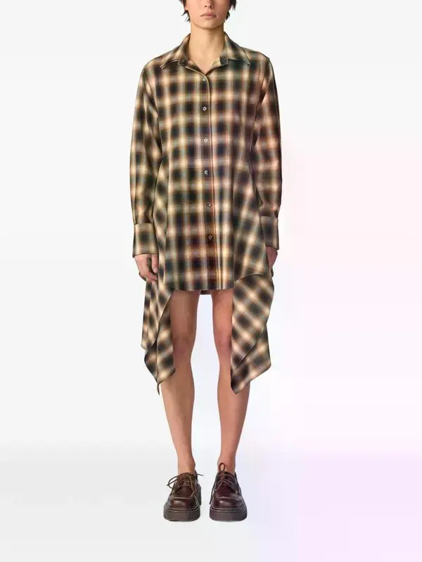 Monse Plaid Asymmetric Draped Shirt Mini Dress