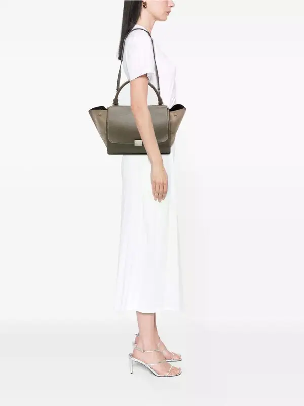 Celine Medium Calfskin And Suede Trapeze Satchel - Brown
