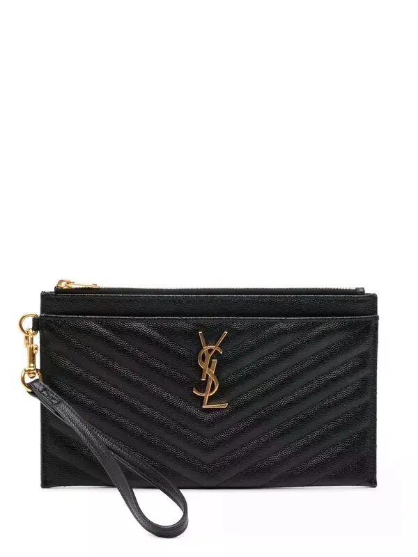 Saint Laurent Large Grain De Poudre Matelasse Cassandre Zip Pouch Clutch Bag - Black