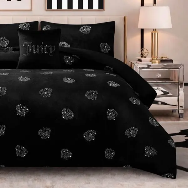 Juicy Couture Velvet Rhinestone Royal Bling Comforter Set