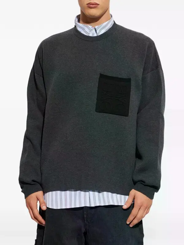 Loewe Anagram-patch Cotton Crew Neck Sweater - Grey
