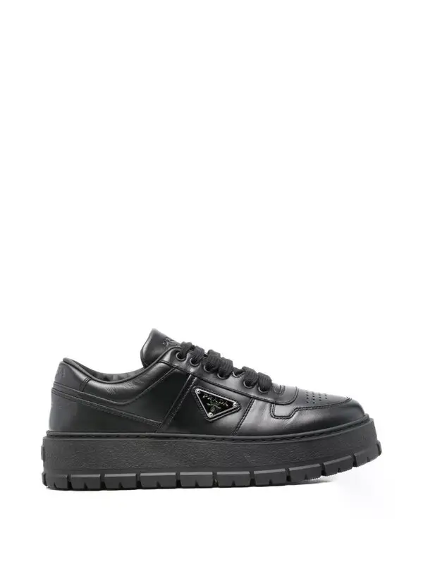 Prada Logo-plaque Leather Sneakers - Black