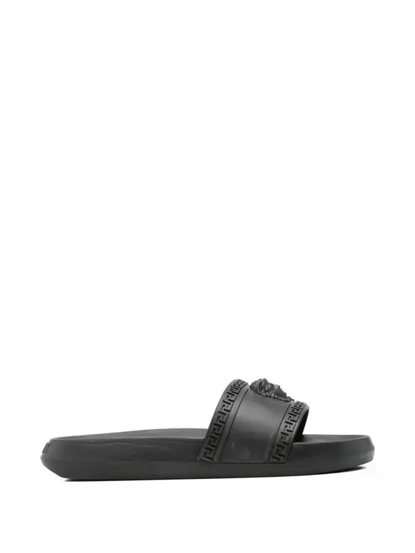 Versace Medusa Head Greca Slides - Black