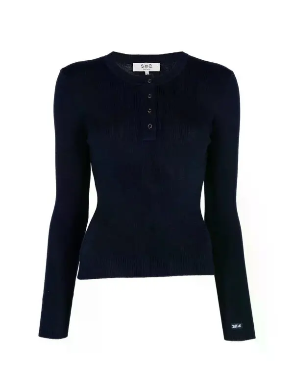 Sea Jane Ribbed-knit Henley Sweater