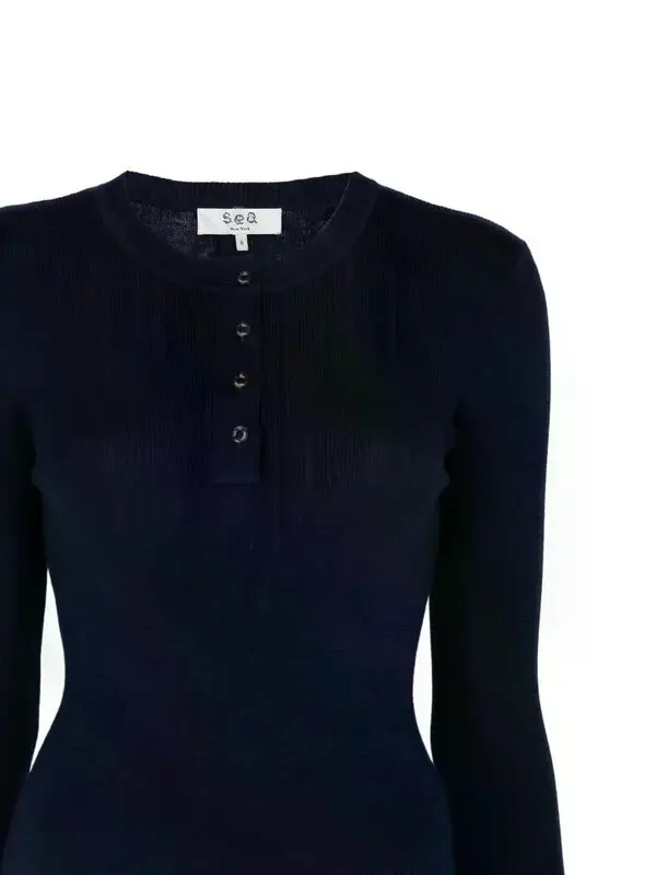 Sea Jane Ribbed-knit Henley Sweater
