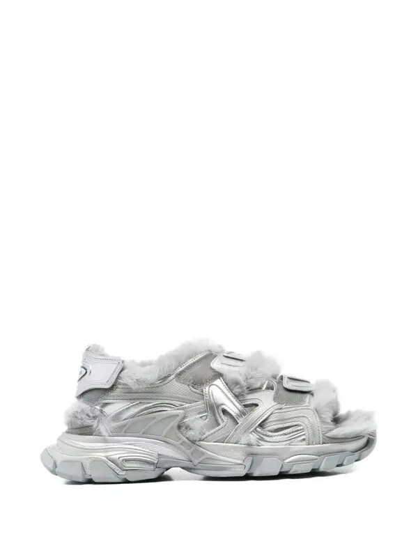 Balenciaga Track Faux-fur Sandals - Silver
