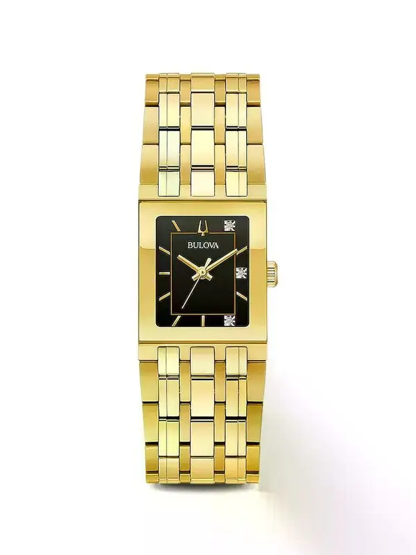 Bulova Marc Anthony Quadra 21mm Watch With Diamond Hour Markers - Black