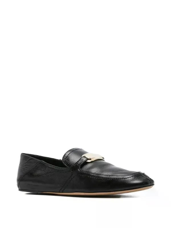 FERRAGAMO Leather Logo Buckle Loafers
