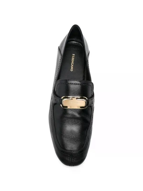 FERRAGAMO Leather Logo Buckle Loafers
