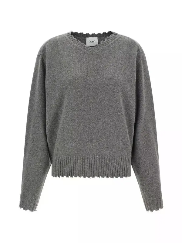 NUDE Frayed V-neck Sweater - Grey