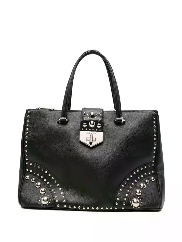 Prada 2010-2025 Saffiano Studded Tote Bag - Black