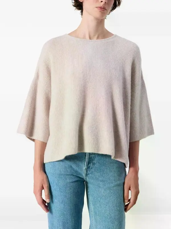 American Vintage Beige Ribbed Knit Sweater
