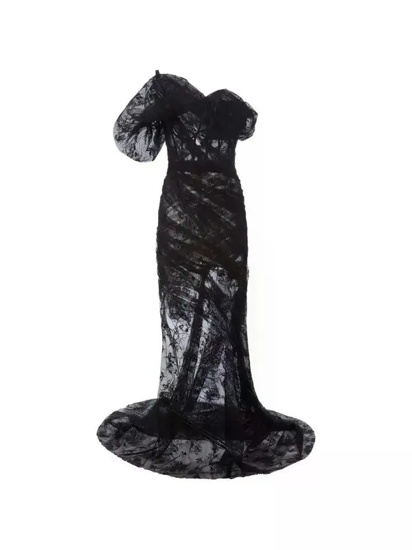 Monse Puff-shoulder Lace Gown - Black