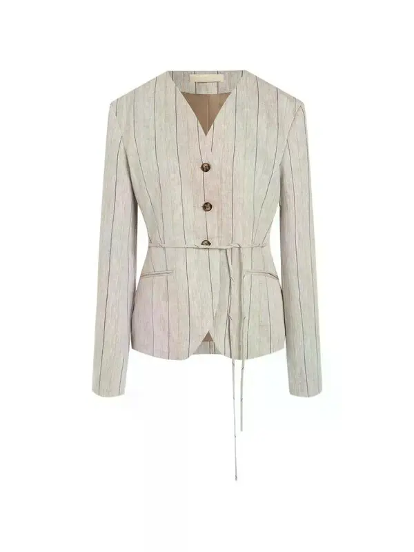 12 STOREEZ Aurelia Pinstriped Linen Jacket - Grey
