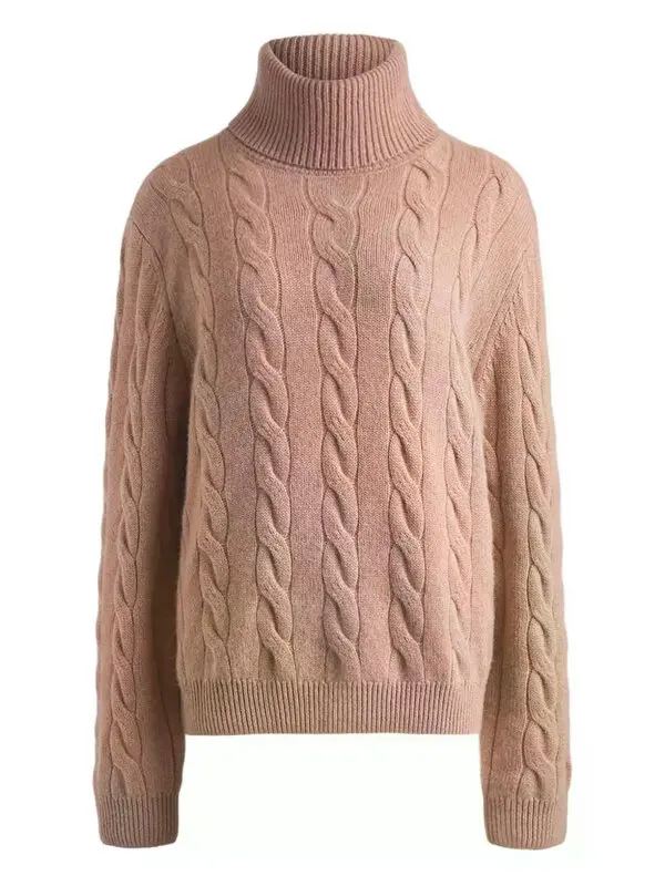 12 STOREEZ Cable-knit Turtleneck Sweater - Pink