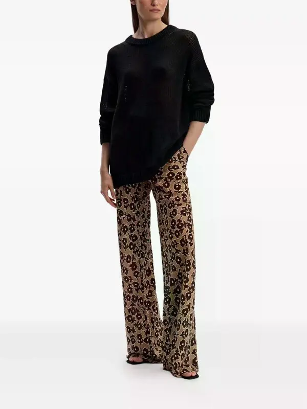 12 STOREEZ Beige Floral Print Flared Trousers