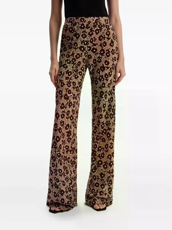 12 STOREEZ Beige Floral Print Flared Trousers