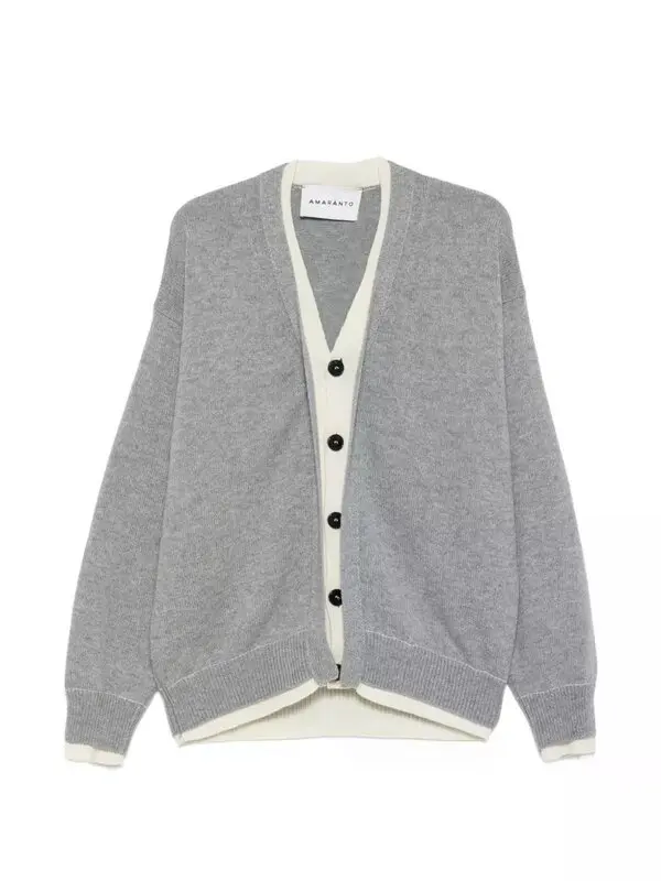 AMARANTO Contrast-trim Button-up Cardigan - Grey