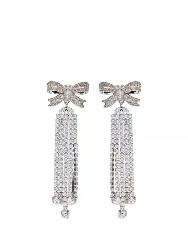 SELF-PORTRAIT Crystal-embellished Bow-detail Earrings - Silver
