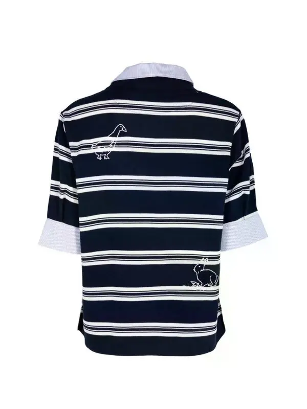 Sea Mina Striped Polo Shirt With Graphic Embroidery - Blue