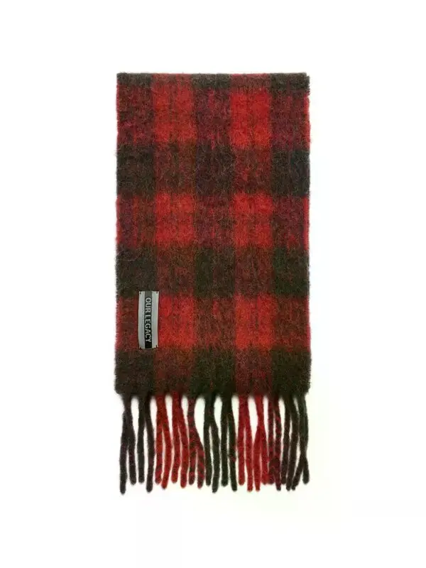 Our Legacy Estate Plaid Fuzzy Scarf - Red