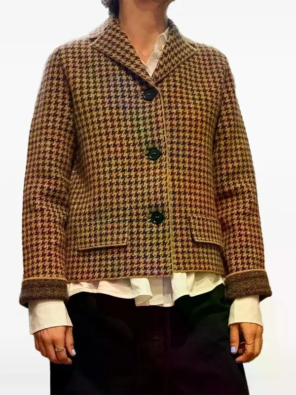 LEBOR GABALA Houndstooth Pattern Notched Lapel Blazer