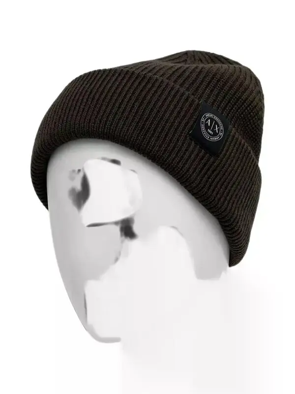 Armani Exchange Logo-patch Ribbed-knit Beanie Hat