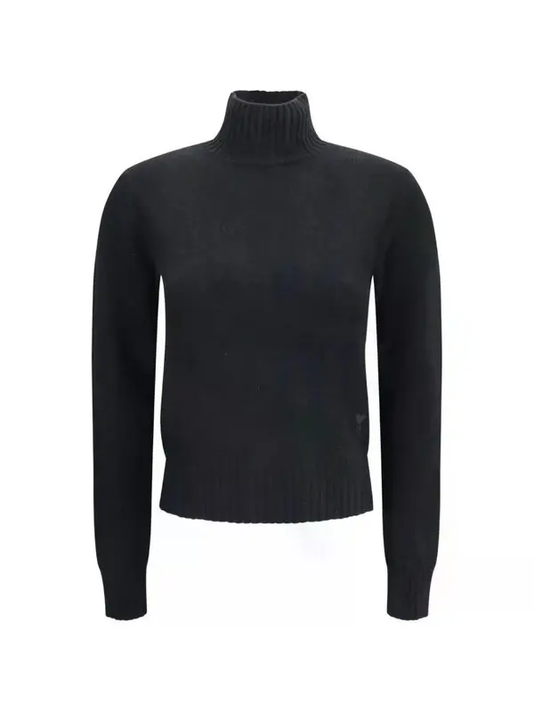 AMI Paris High Neck Sweater With De Coeur Signature - Black