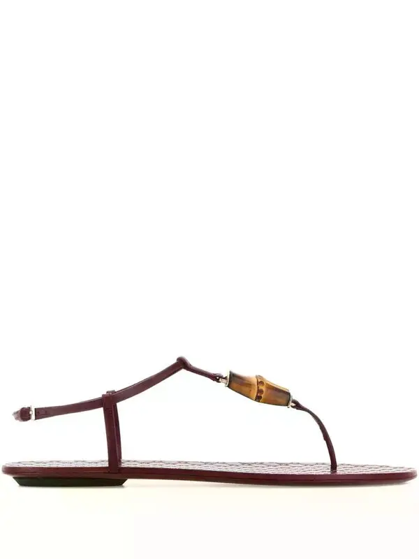 Gucci Bamboo-detail Leather Flat Sandals - Red