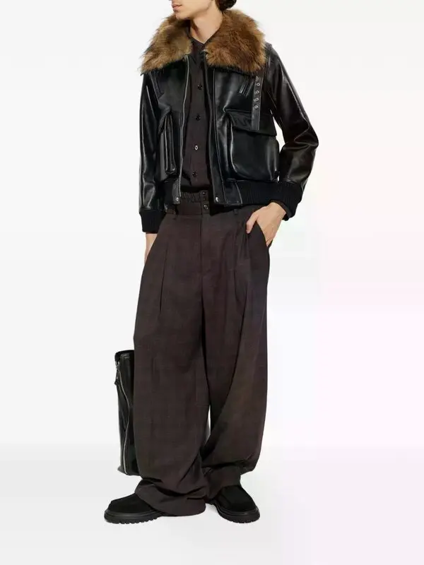 Sacai Faux-fur Collar Leather Jacket - Black