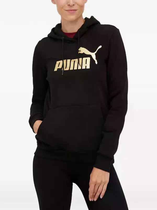 PUMA Logo Print Drawstring Hoodie - Black