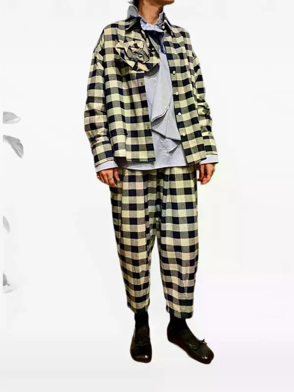 PSOPHIA Check-print Floral-appliqué Shirt