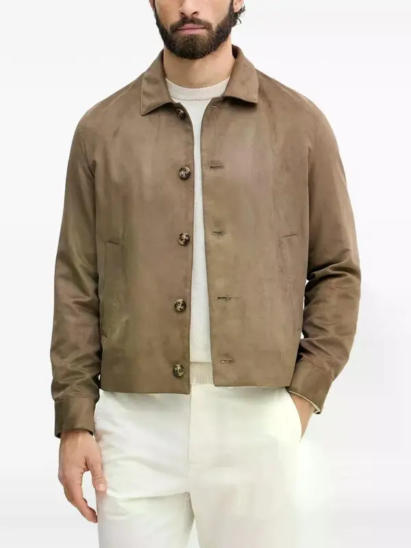 Sisley Faux-suede Button-front Overshirt - Brown