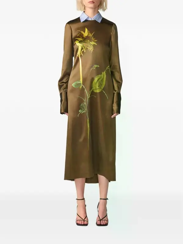Monse Sunflower-print Long-sleeve Midi Dress - Brown