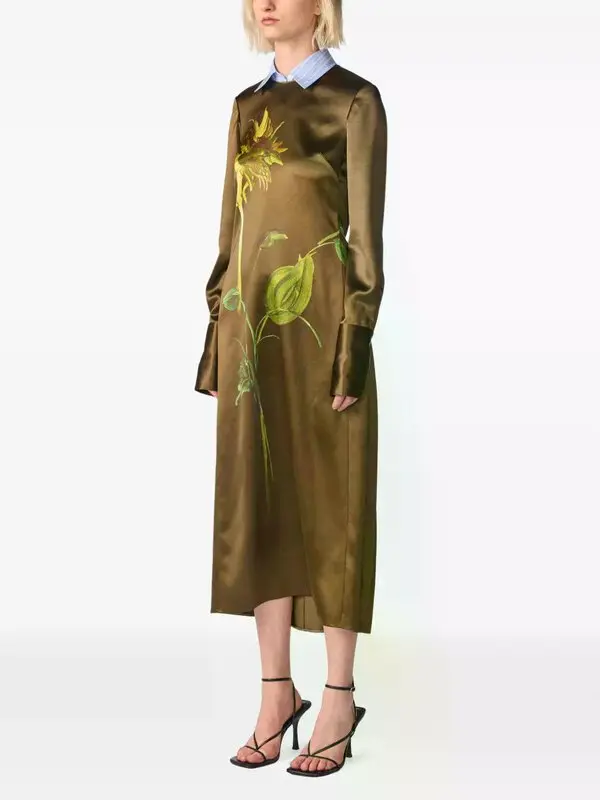 Monse Sunflower-print Long-sleeve Midi Dress