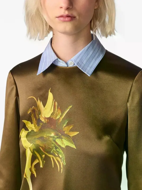 Monse Sunflower-print Long-sleeve Midi Dress