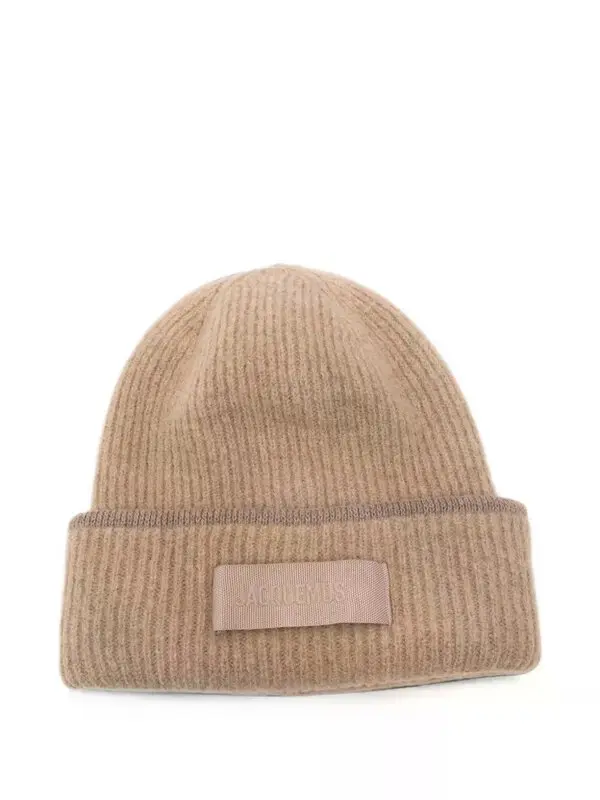 Jacquemus Logo-patch Ribbed-knit Beanie Hat - Neutrals
