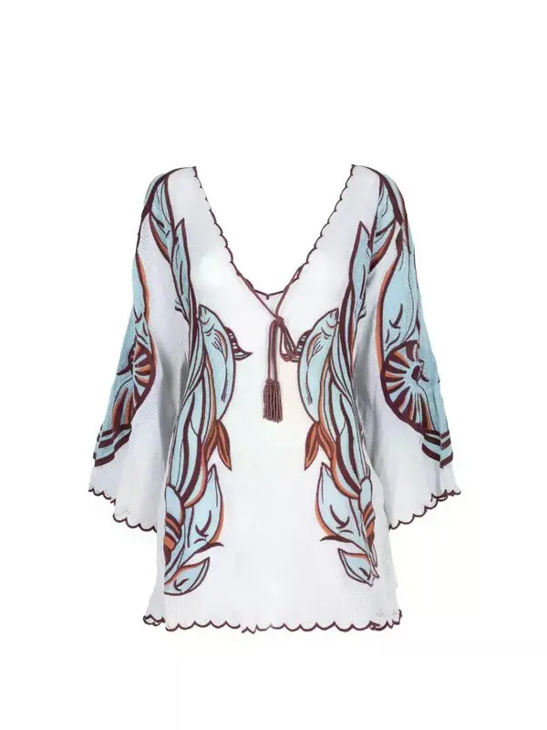 Farm Rio Fishnet-mesh Embroidered Beach Cover-up - White