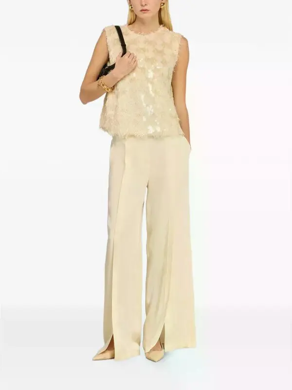 SEMICOUTURE Sequin-embellished Fringed Sleeveless Crew Neck Top - Neutrals