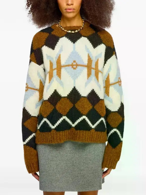 SEMICOUTURE Maglia Geometric-intarsia Sweater - Brown