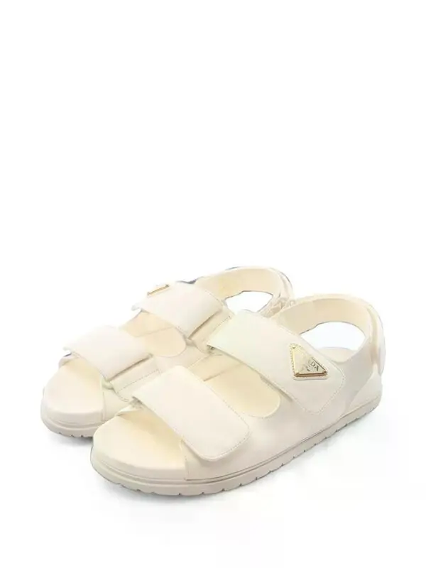 Prada Triangle Logo Touch-strap Sandals - White